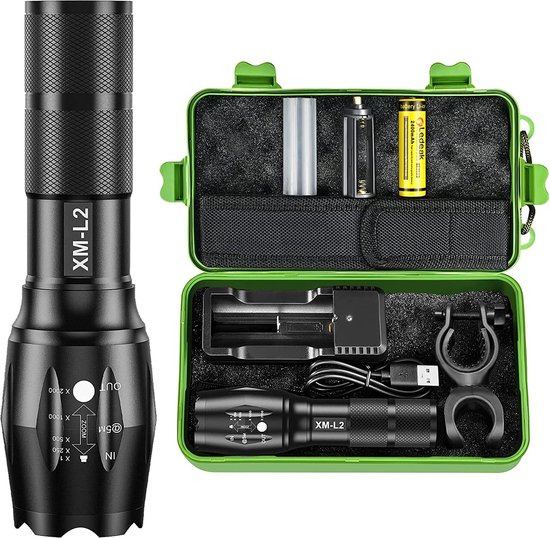 Led-zaklamp oplaadbaar, 2000 lumen, tactische zaklamp | bol