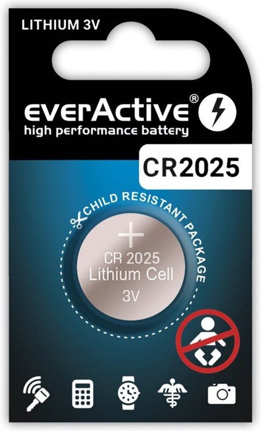 CR2025 everActive 165mAh 3V knoopcel batterij | bol