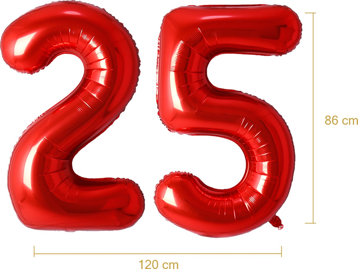Ballon Cijfer 25 Jaar Rood Helium Ballonnen Verjaardag Versiering ...