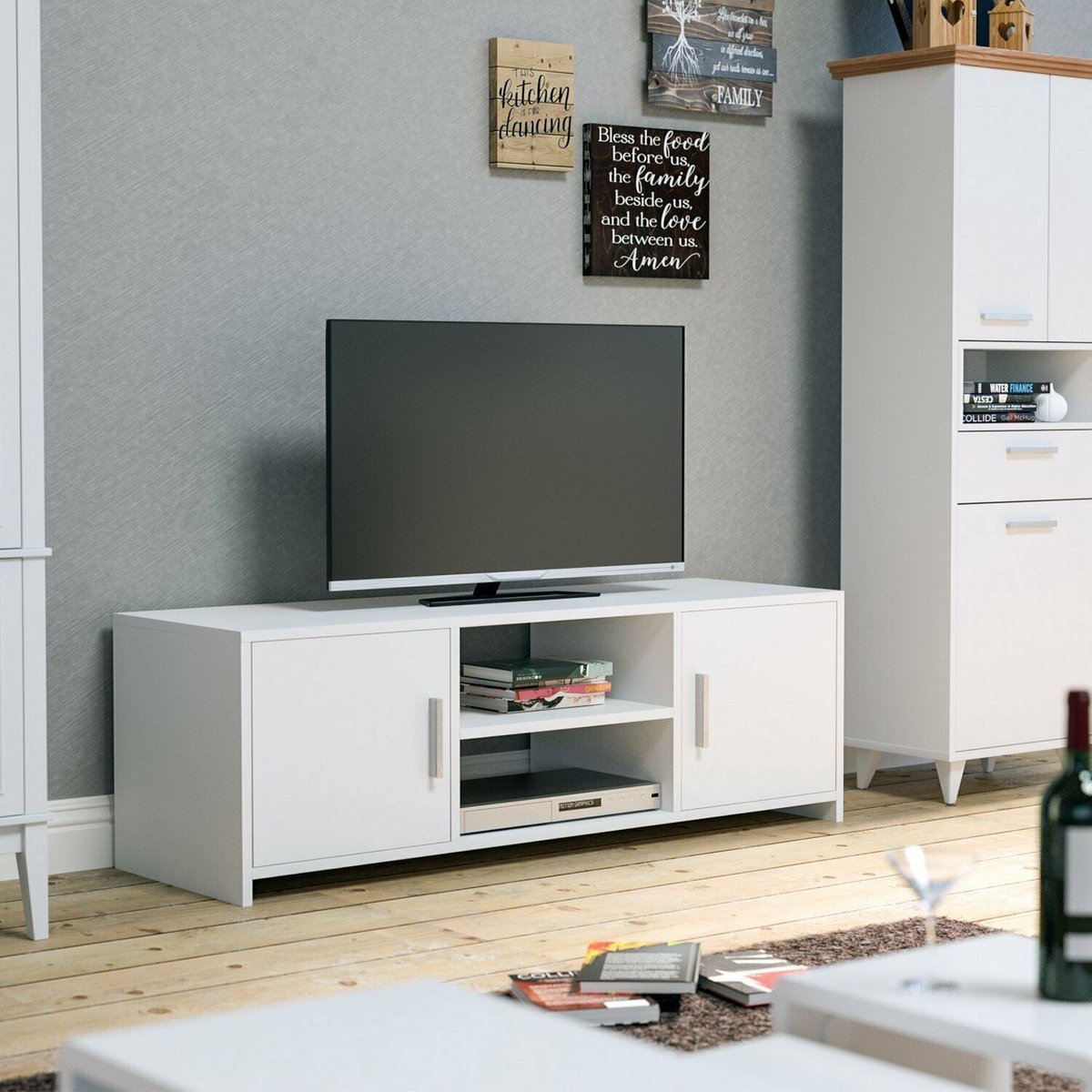 TV Meubel Wit - Modern TV Meubel - Staand - 2 Deurtjes - Tafel ...
