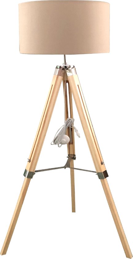 MaxxHome Vloerlamp Elly - Staande lamp - Leeslamp - Driepoot - Hout ...