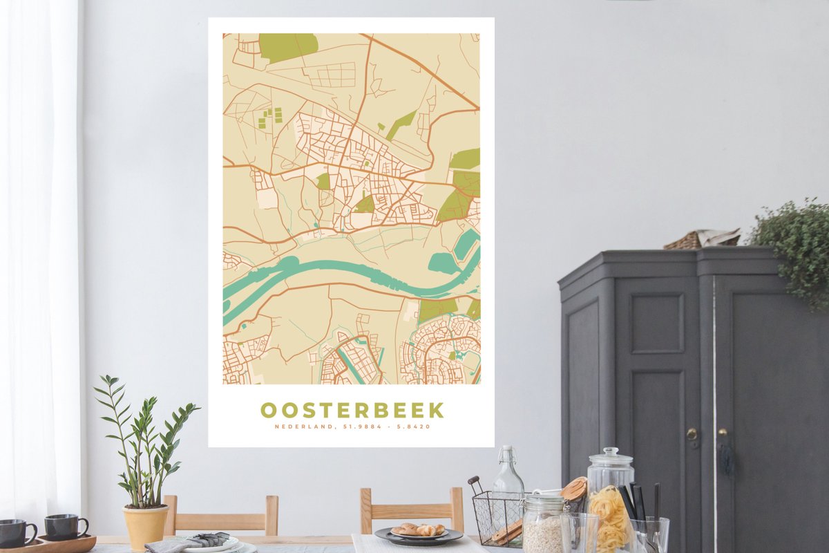 Poster Kaart - Stadskaart - Oosterbeek - Plattegrond - 120x180 cm XXL ...
