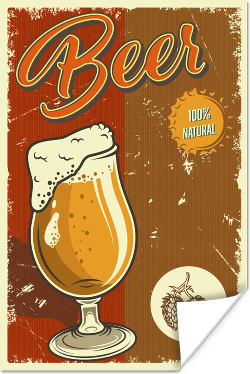 Poster Mancave - Bier - Vintage - Tekening - 80x120 cm - Vaderdag ...