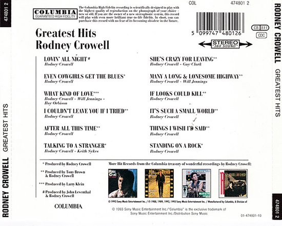 RODNEY CROWELl - Greatest Hits, Rodney Crowell | CD (album) | Muziek | bol