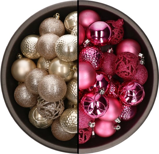 Bellatio Decorations Kerstballen mix - 74-delig - parel champagne en ...