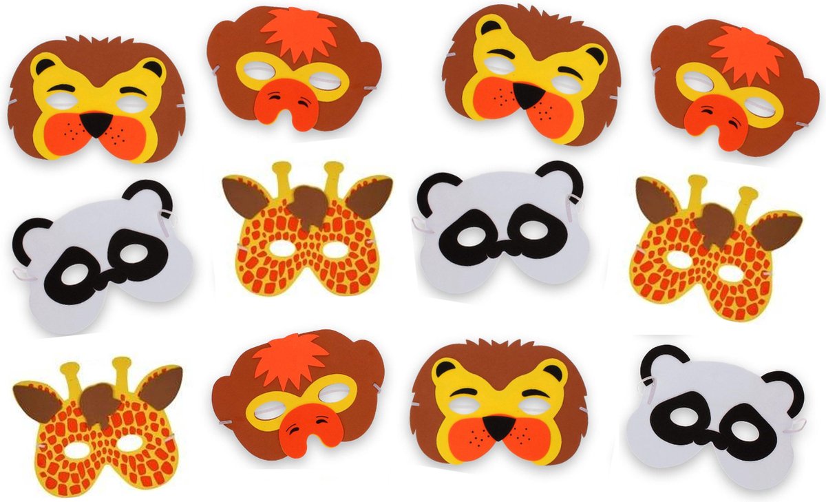 Wilde Dieren Masker | Leeuw | Aap | Panda | Giraffe | 12 Maskers | bol.com