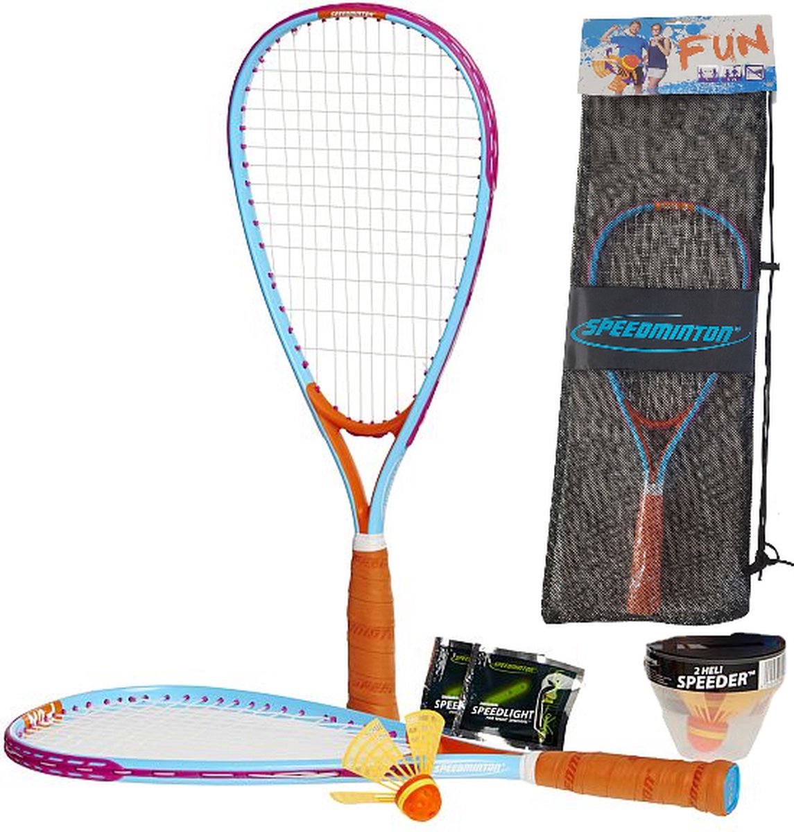 Speedminton FUN set - twee kleine lichtgewicht rackets - twee HELI ...