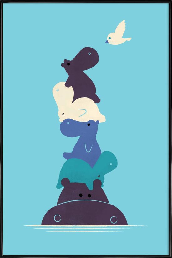 JUNIQE - Poster in kunststof lijst Birdie -20x30 /Blauw | bol.com