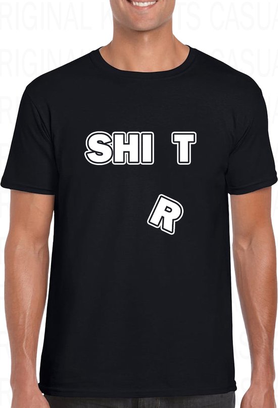 SHIT SHIRT herenshirt – Maat M - Zwart met wit - Korte mouwen - Ronde ...
