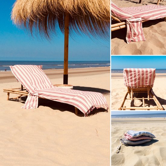 hiPPs Loungie Stripe RASPBERRY, luxe hamamdoek voor ligbed | met OMSLAG ...