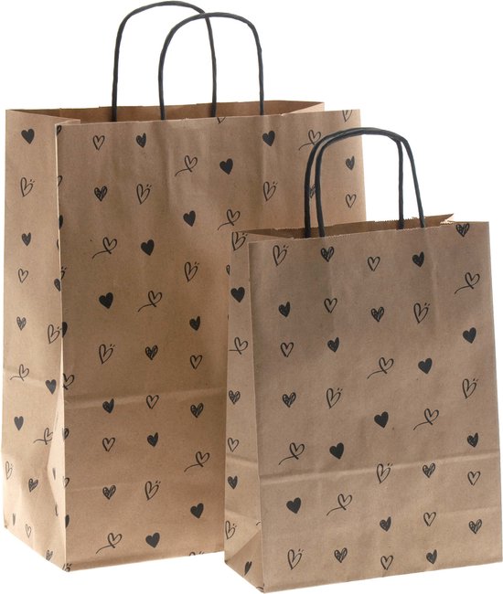 Papieren tasjes 50 stuks - Bruin en Print / Multi colour - A5 18x24x8 ...