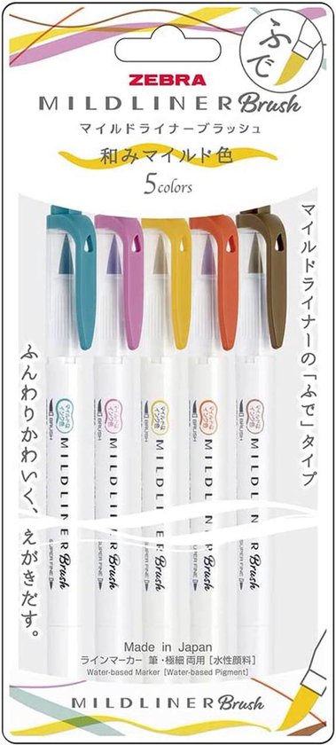 Zebra Mildliners Brushpennen Set van 5, Mild Deep & Warm Colors + Extra ...
