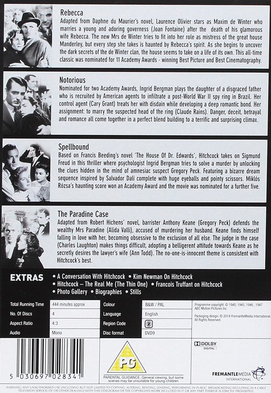 Hitchcock Box Set (Dvd), Ingrid Bergman, Gregory Peck, Cary Grant, Joan ...