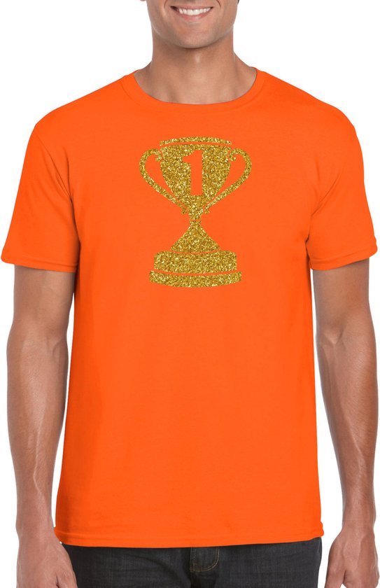 Gouden kampioens beker / nummer 1 t-shirt / kleding - oranje - voor ...