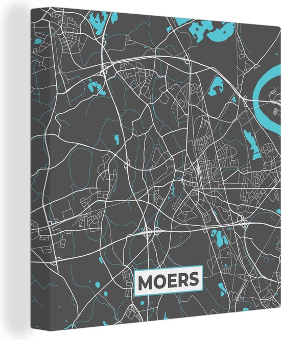 Canvas Schilderij Plattegrond – Moers – Blauw – Stadskaart – Kaart ...