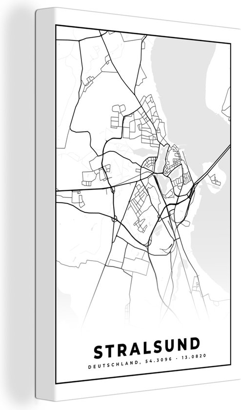 Canvas Schilderij Plattegrond - Stralsund - Kaart - Stadskaart - 40x60 ...