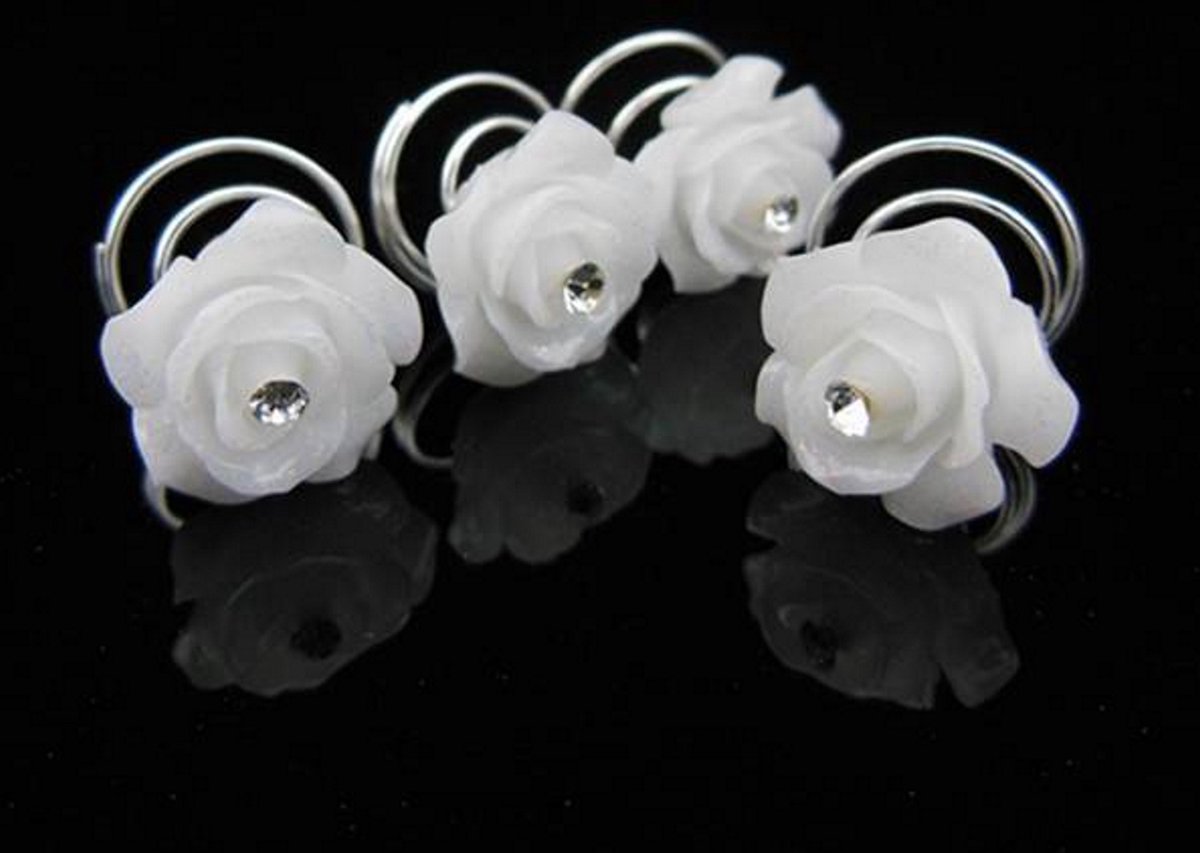 Prachtige Witte Roosjes met Diamantje Curlies - 5 stuks | bol.com