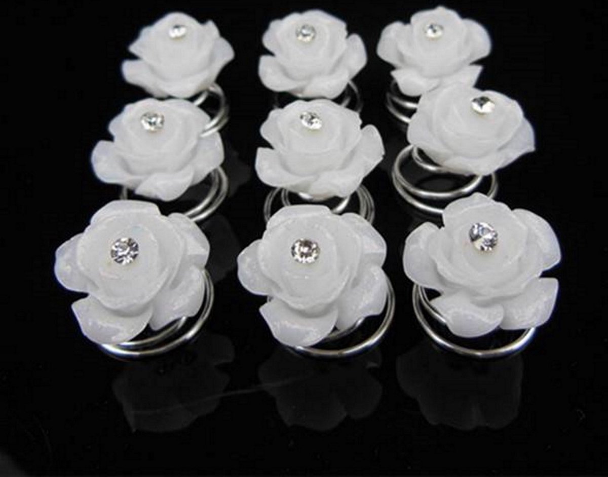Prachtige Witte Roosjes met Diamantje Curlies - 5 stuks | bol.com