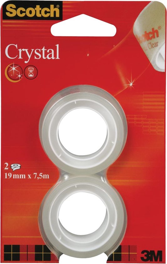 Scotch Plakband Crystal ft 19 mm x 7,5 m, blister met 2 rolletjes | bol