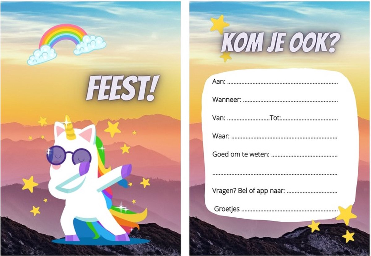 Uitnodiging kinderfeestje - 12 stuks - eenhoorn - unicorn - jongen ...