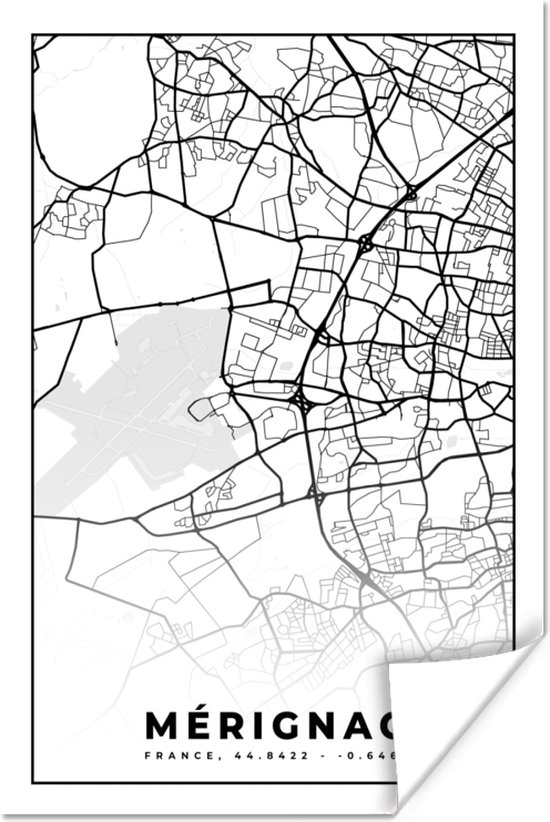 Affiche Mérignac - France - Carte - Plan de ville - Carte - Zwart et ...