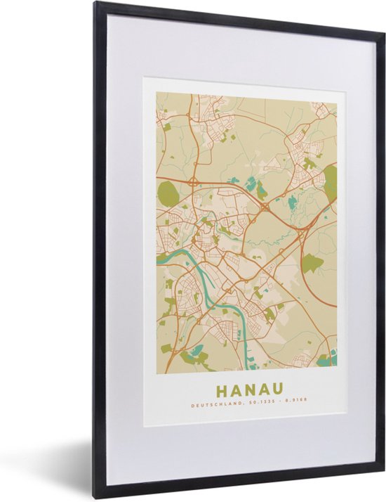 Fotolijst incl. Poster - Kaart - Hanau - Plattegrond - Vintage ...