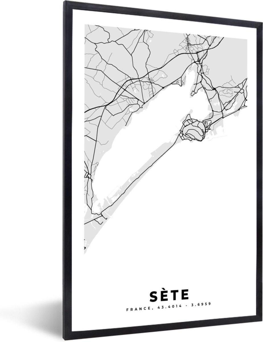 Fotolijst incl. Poster - Frankrijk – Sète – Stadskaart – Plattegrond ...
