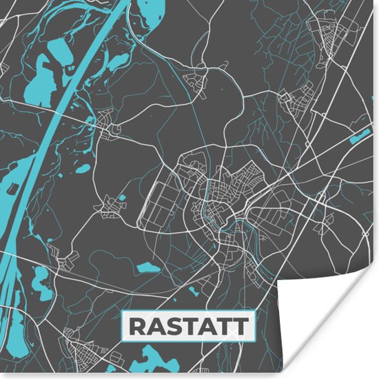 Poster Stadskaart – Plattegrond – Duitsland – Blauw – Rastatt – Kaart ...