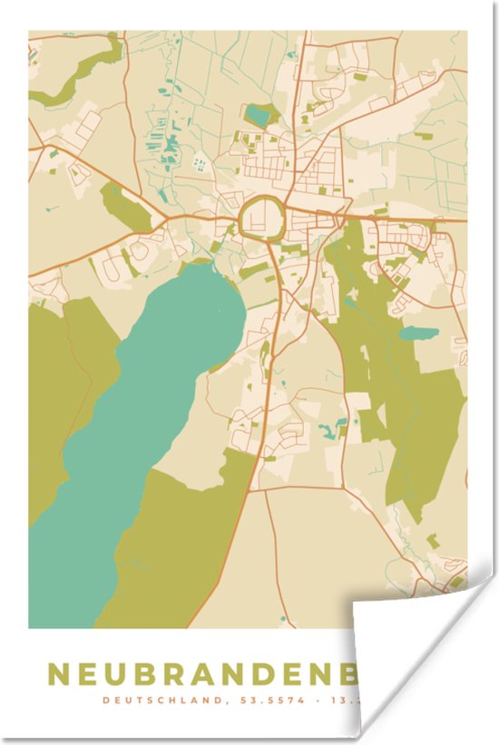 Poster Kaart - Neubrandenburg - Stadskaart - Plattegrond - Vintage ...