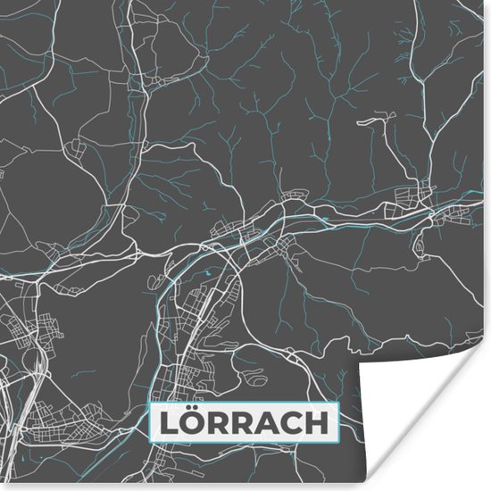 Poster Lörrach – Stadskaart – Blauw – Plattegrond – Stadskaart – Kaart ...