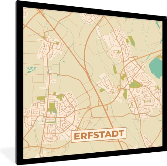 Fotolijst incl. Poster - Erfstadt - Stadskaart - Plattegrond - Vintage ...
