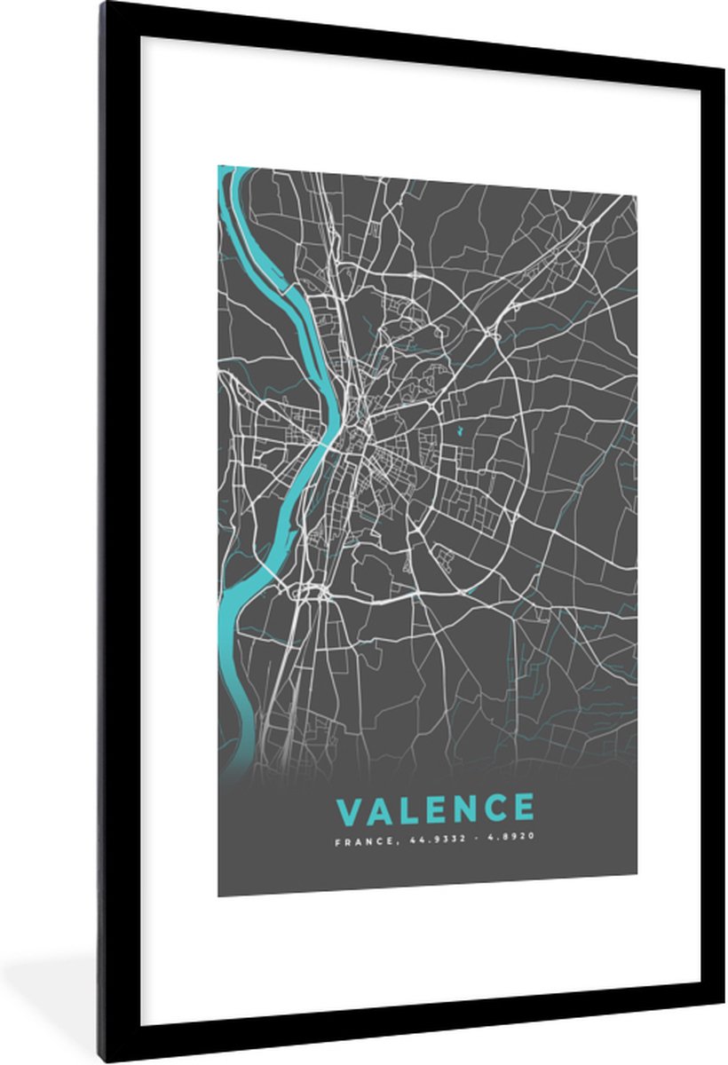 Fotolijst incl. Poster - Valence - Frankrijk - Stadskaart - Kaart ...