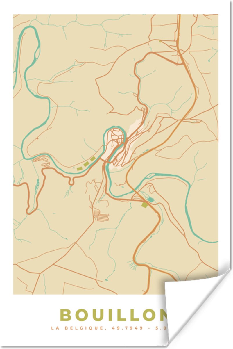 Poster Kaart - Stadskaart - Vintage - Bouillon - Plattegrond - 60x90 cm ...