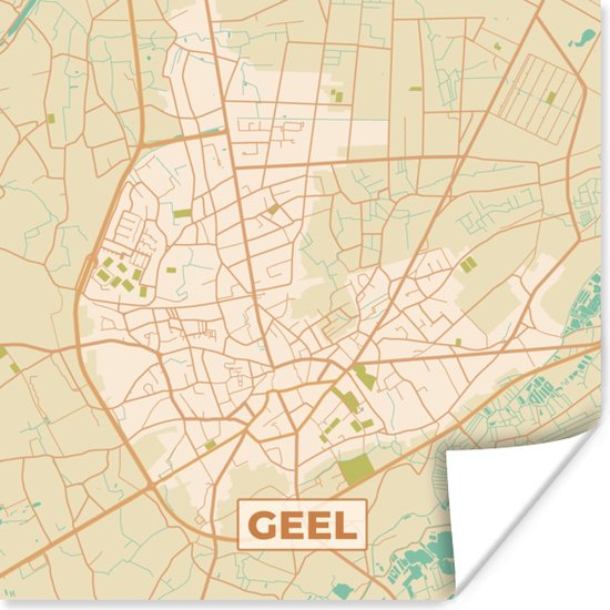 Poster Kaart - Retro - Stadskaart - Plattegrond - Geel - 50x50 cm | bol