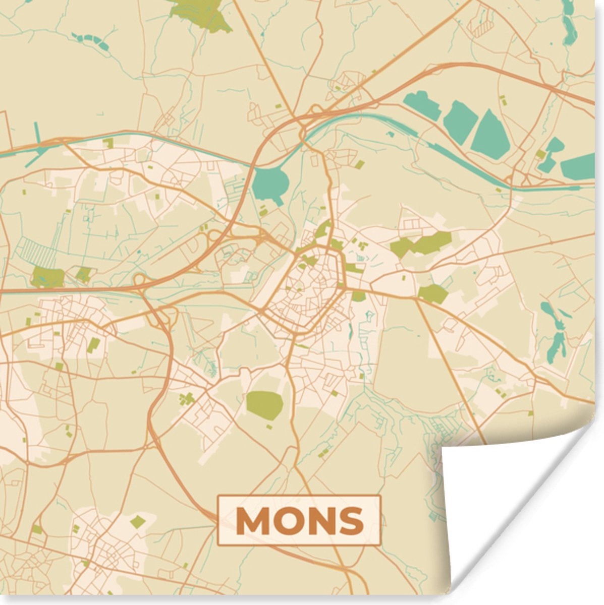 Poster Stadskaart - België - Mons - Kaart - Plattegrond - 100x100 cm ...
