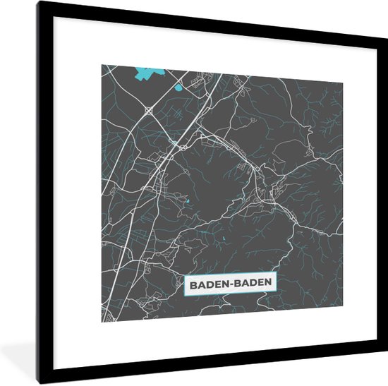 Fotolijst incl. Poster - Baden Baden – Stadskaart – Blauw – Plattegrond ...