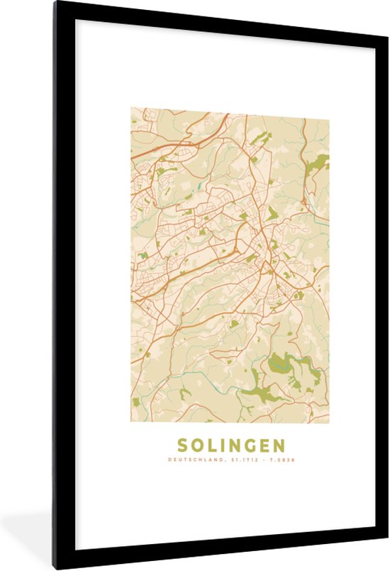 Fotolijst incl. Poster - Plattegrond - Solingen - Vintage - Stadskaart ...