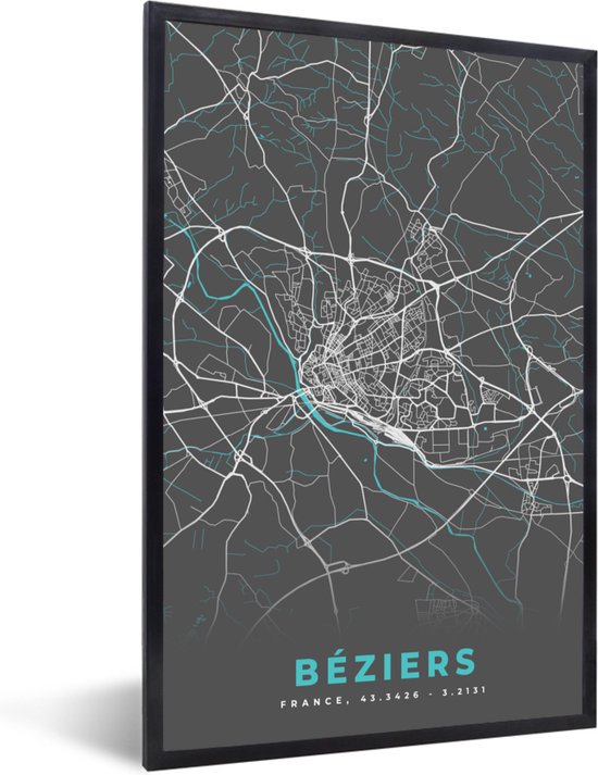 Cadre photo avec affiche - Béziers - Carte - France - Carte - Plan de ...