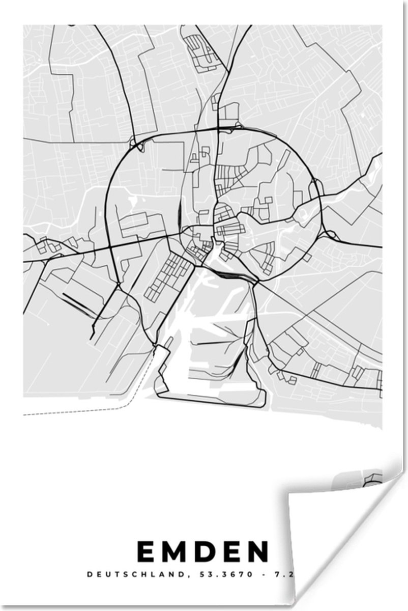 Poster Stadskaart - Emden - Kaart - Duitsland - Plattegrond - 120x180 ...