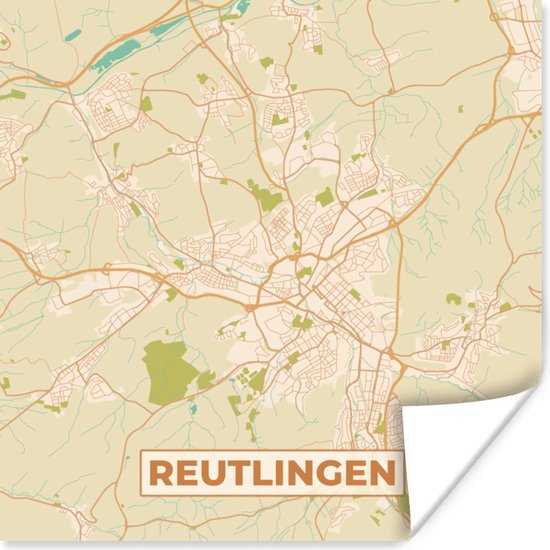 Poster Plattegrond - Reutlingen - Vintage - Stadskaart - Kaart - 50x50 ...
