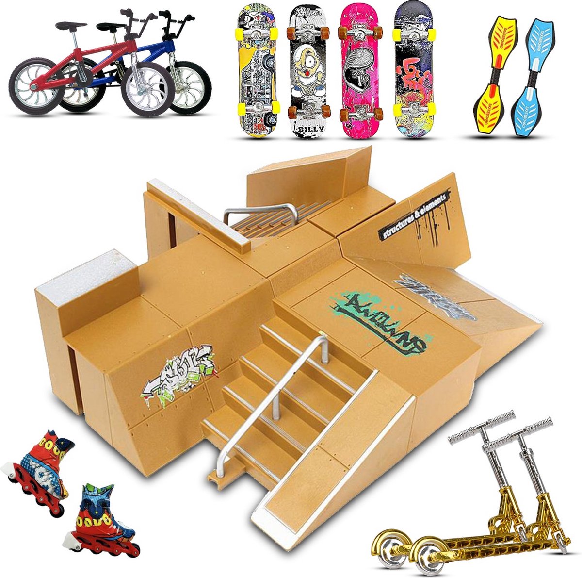 Fingerboard Skatepark - Incl. 4 Skateboards + 2 Fietsen + 2 Steps + 2 ...