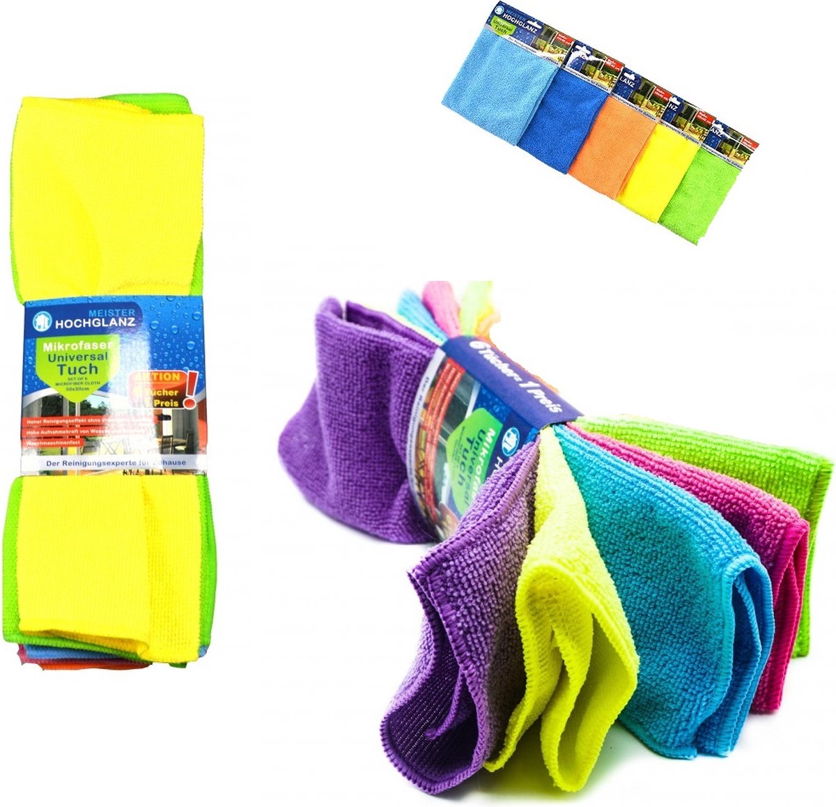 216x Microvezeldoekjes Microfiber doekjes Schoonmaakdoekjes 6 kleuren ...