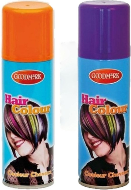 Carnaval verkleed feestje haar verf/spray in de kleuren oranje/paars ...