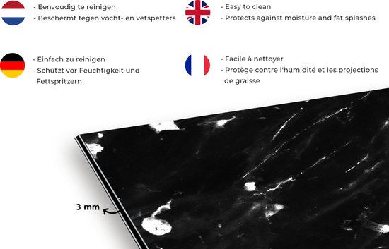 Spatscherm - Marmerlook - Industrieel - Wit - Zwart - Marmer print ...