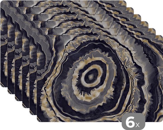 Placemat - Placemats kunststof - 45x30 cm - Agaat - Goud - Geode steen ...