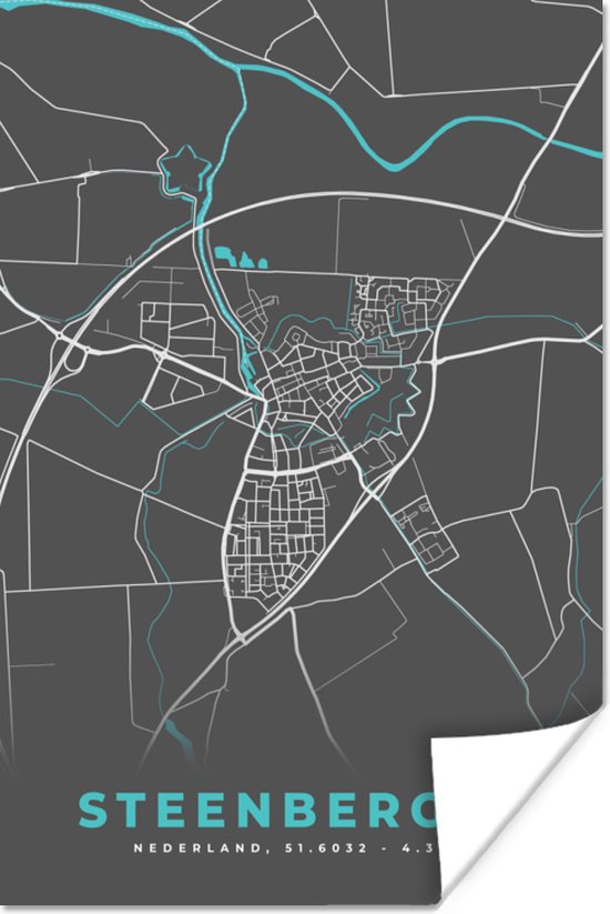 Poster Steenbergen - Plattegrond - Kaart - Stadskaart - 20x30 cm | bol