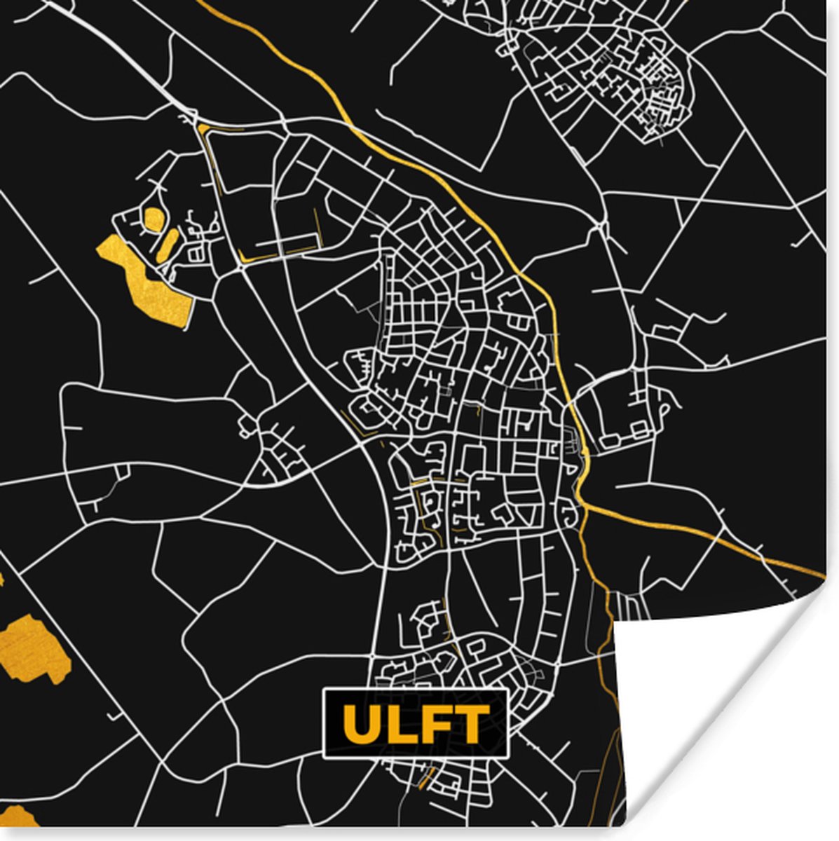 Poster Plattegrond - Ulft - Kaart - Stadskaart - Black & gold - 30x30 ...