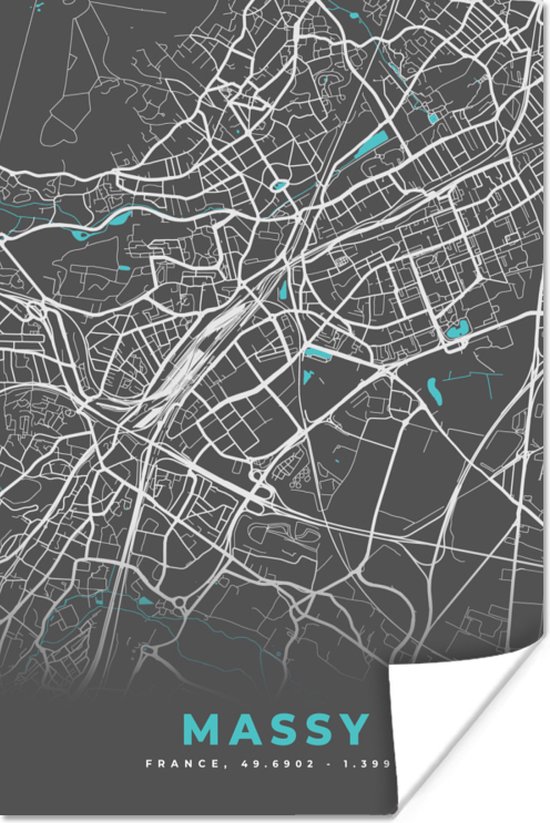 Poster Massy - Frankrijk - Plattegrond - Kaart - Stadskaart - 40x60 cm ...