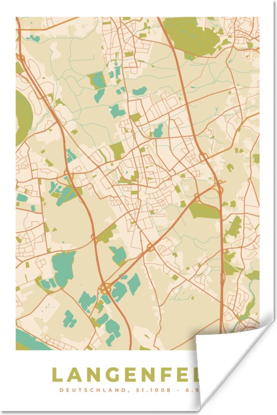 Poster Langenfeld - Vintage - Kaart - Stadkaart - Plattegrond - 40x60 ...