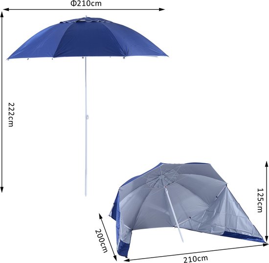 Outsunny 2-in-1 strandscherm zonnescherm strandtent windscherm 210 cm ...